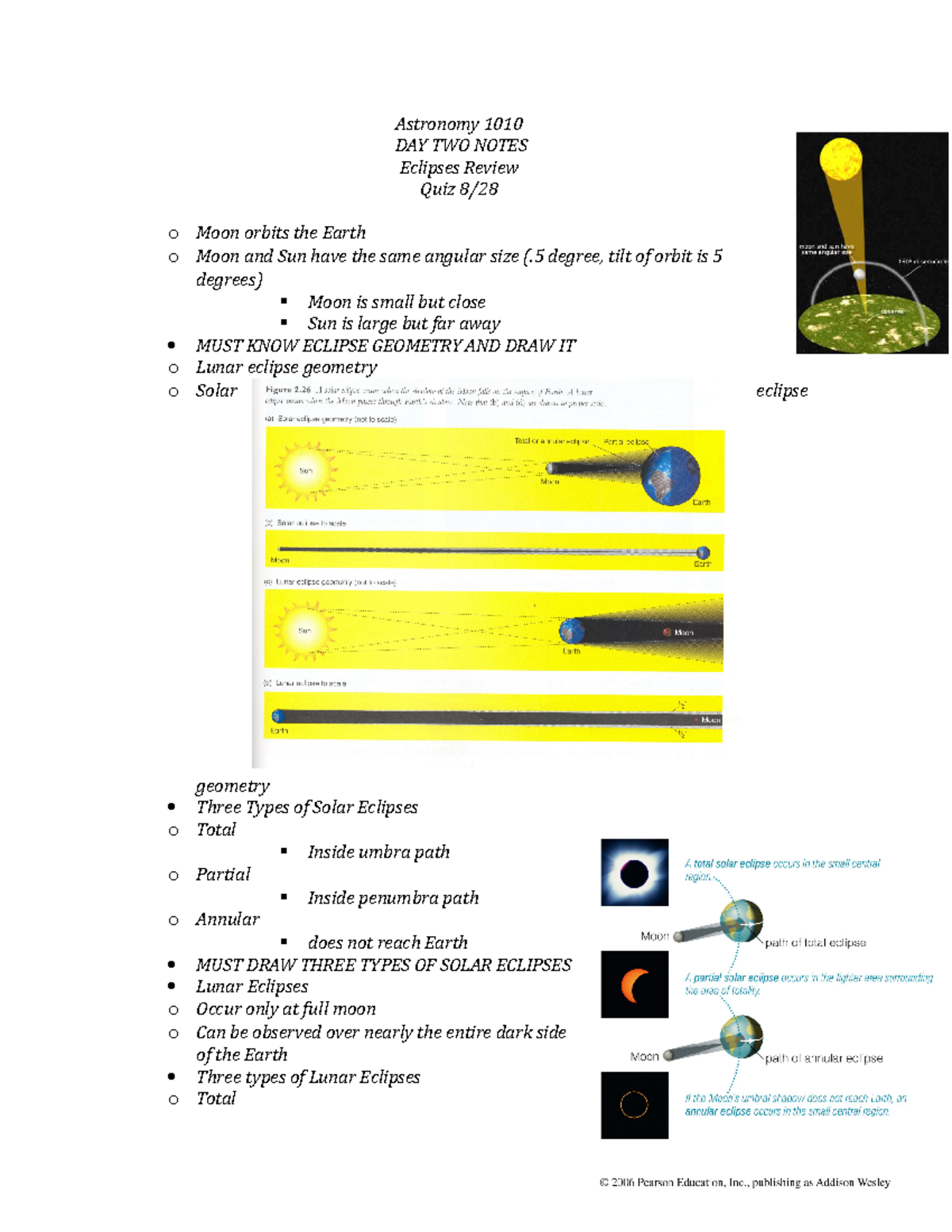 Eclipses - Lecture notes 2 - Astronomy 1010 DAY TWO NOTES Eclipses ...