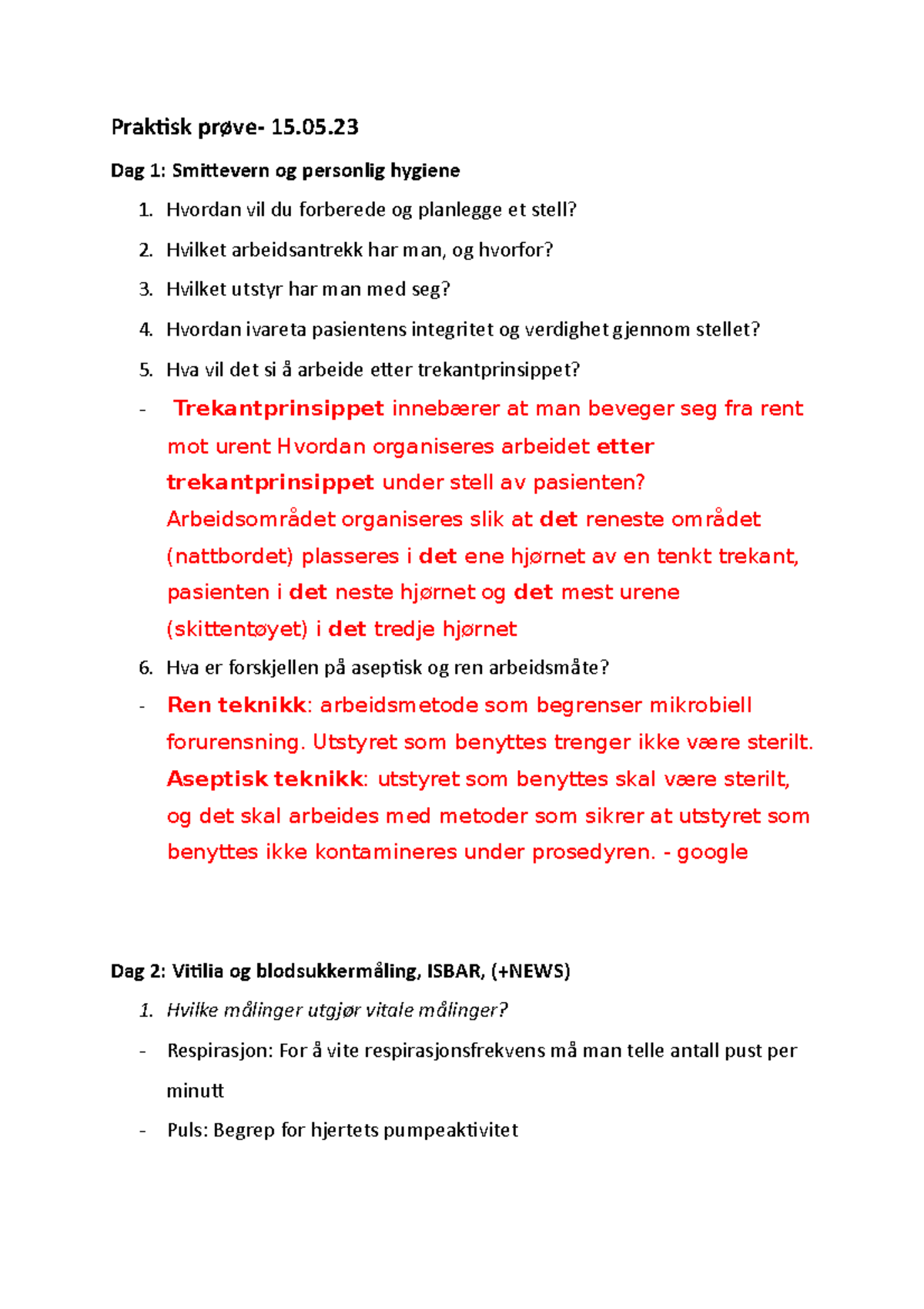 Praktisk prøve - Praktisk prøve- 15. Dag 1: Smittevern og personlig ...