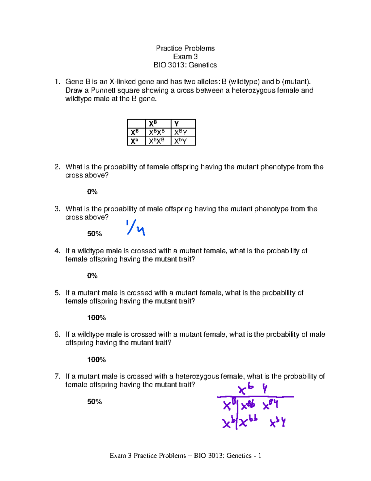 Exam3 Practice Problems Genetics answers - Practice Problems Exam 3 BIO ...