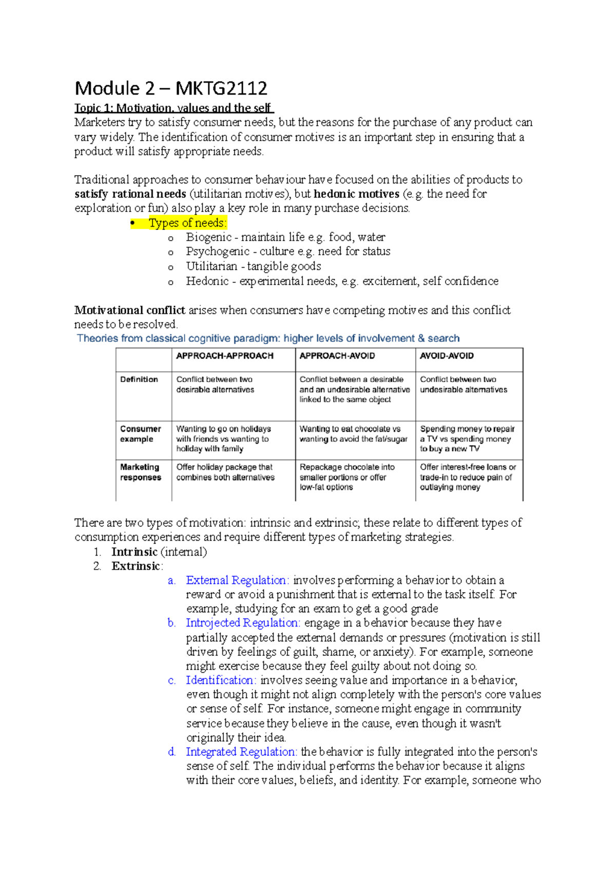Module 2 - MKTG2112 - Module 2 – MKTG Topic 1: Motivation, values and the self Marketers try to ...