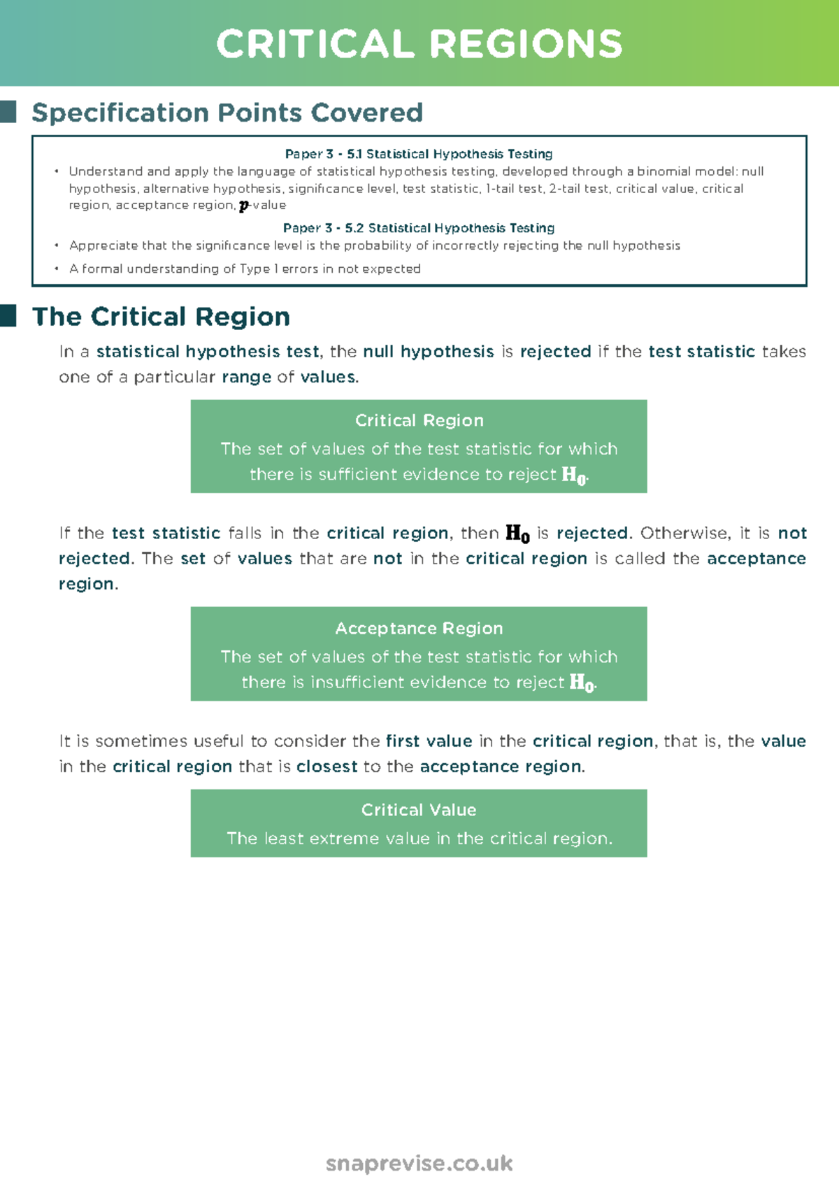 Cr - crtical region - CRITICAL REGIONS Specification Points Covered ...