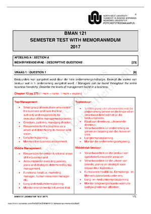 BMAN 121 - Chapters - Summary General Management / Algemene Bestuur ...