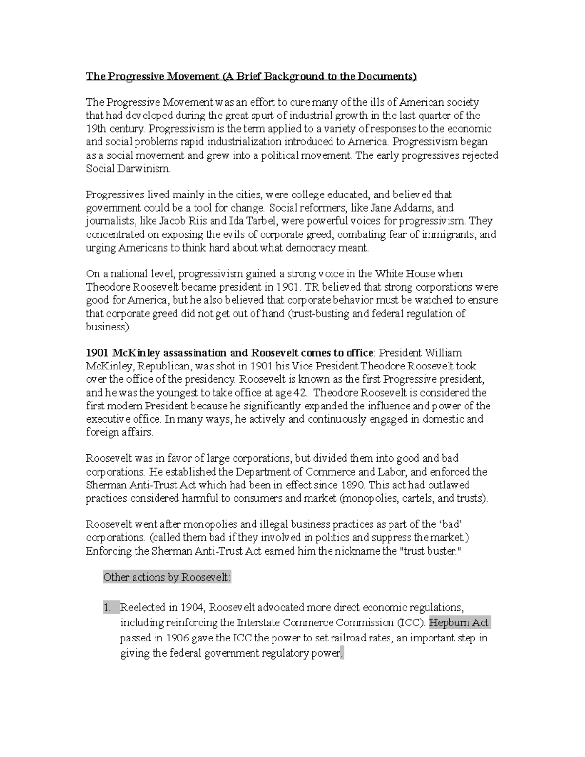 HI Progressive movement notes - The Progressive Movement (A Brief ...