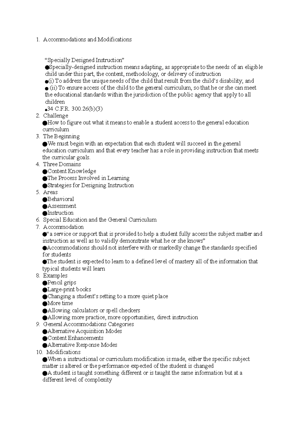 SPED 3750 accommodations notes - 1. Accommodations and Modifications ...