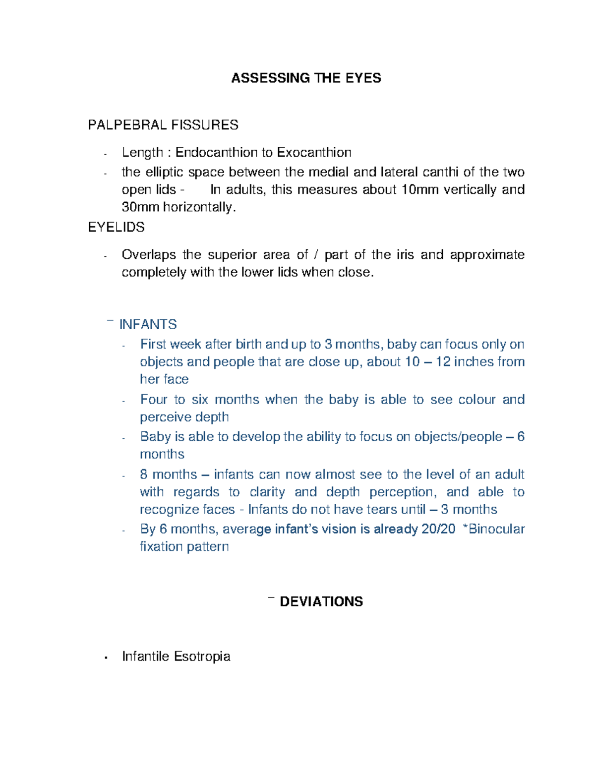 Assessing-THE-EYES - summary - ASSESSING THE EYES PALPEBRAL FISSURES ...