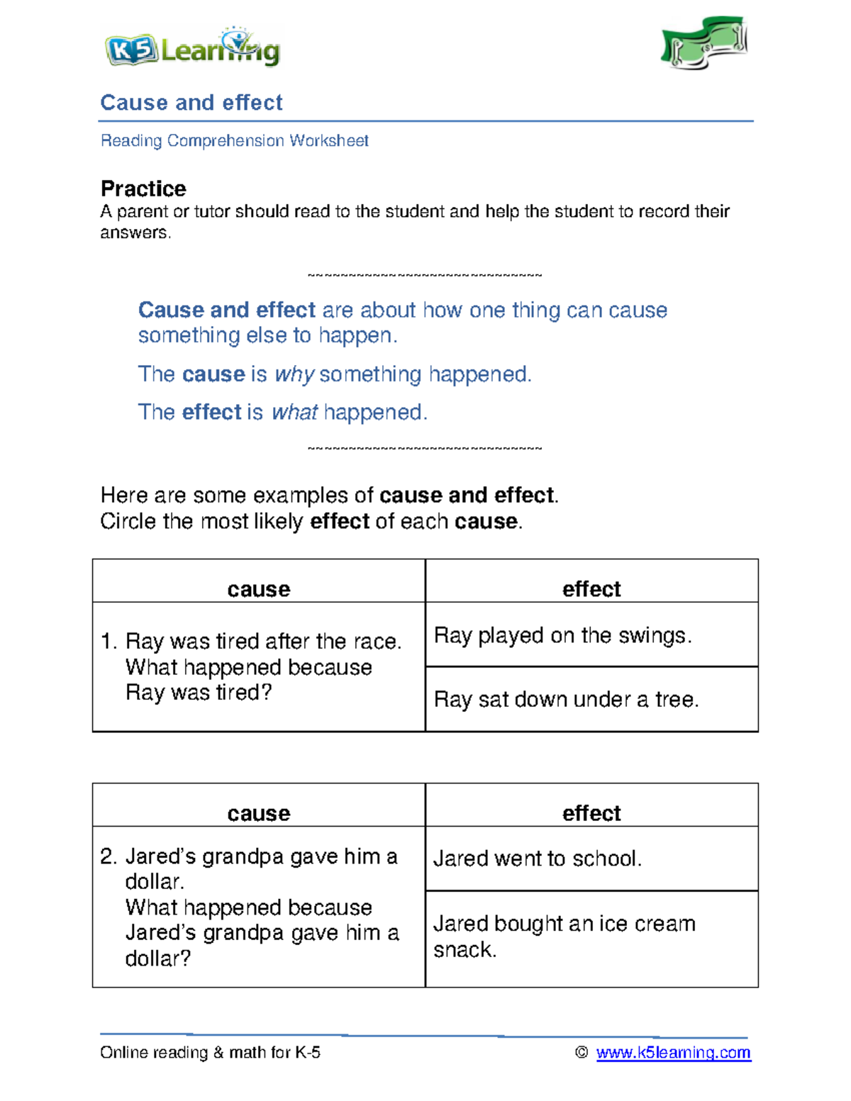 Grade 1 cause effect a - none - Online reading & math for K-5 ...