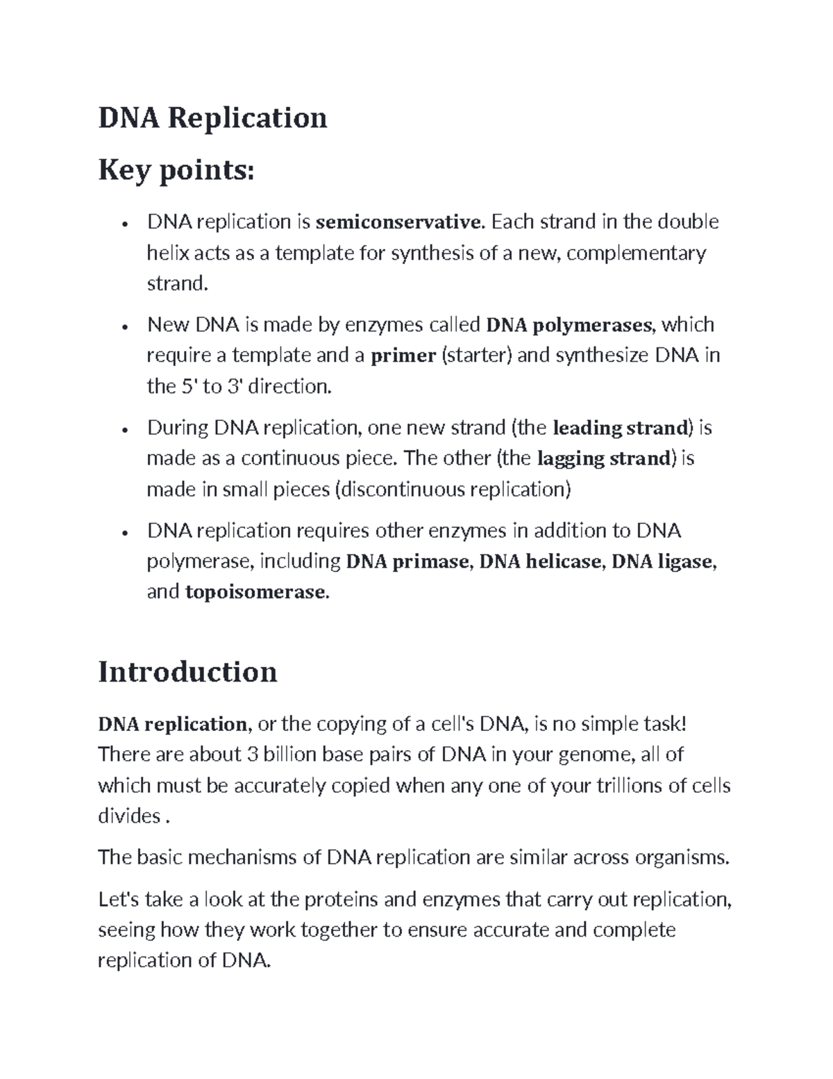 DNA Replication - DNA Replication Key points: DNA replication is ...