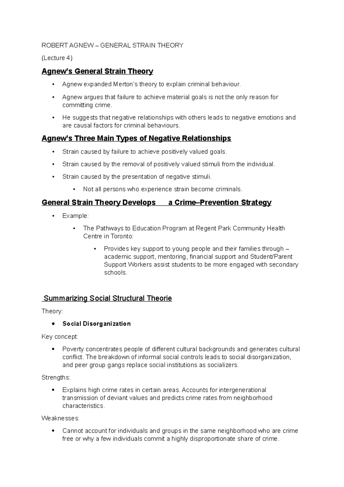 Criminology lecture notes: Strain Theory and Feminism - ROBERT AGNEW ...