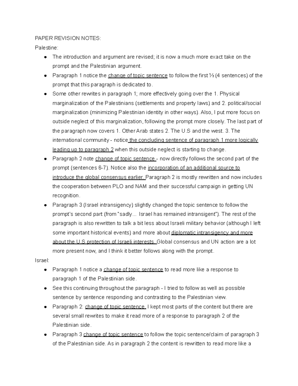 ISCOR 301 Paper 2 Revisions - PAPER REVISION NOTES: Palestine: The ...