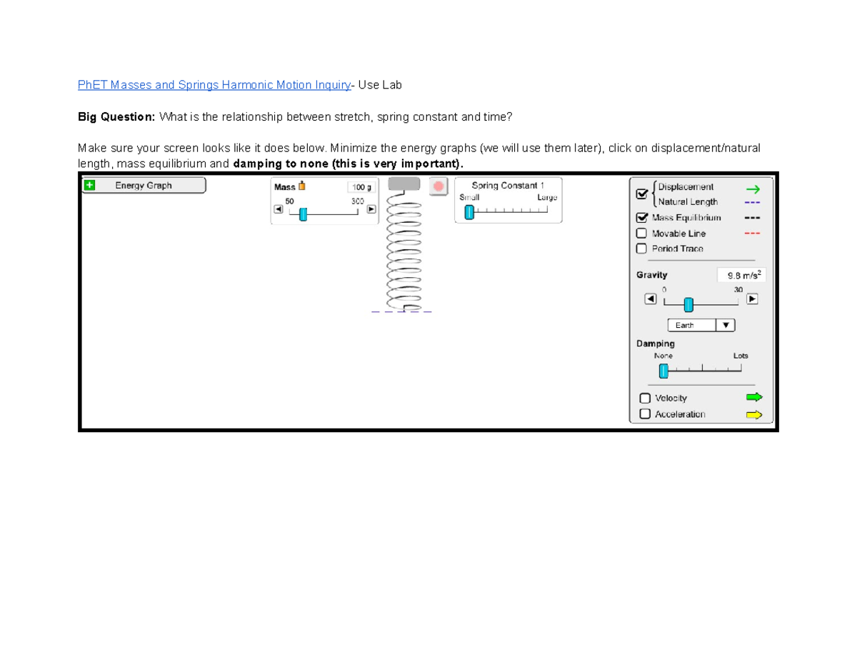 Copy of Ph ET Masses and Springs Harmonic Motion Inquiry - PhET Masses ...