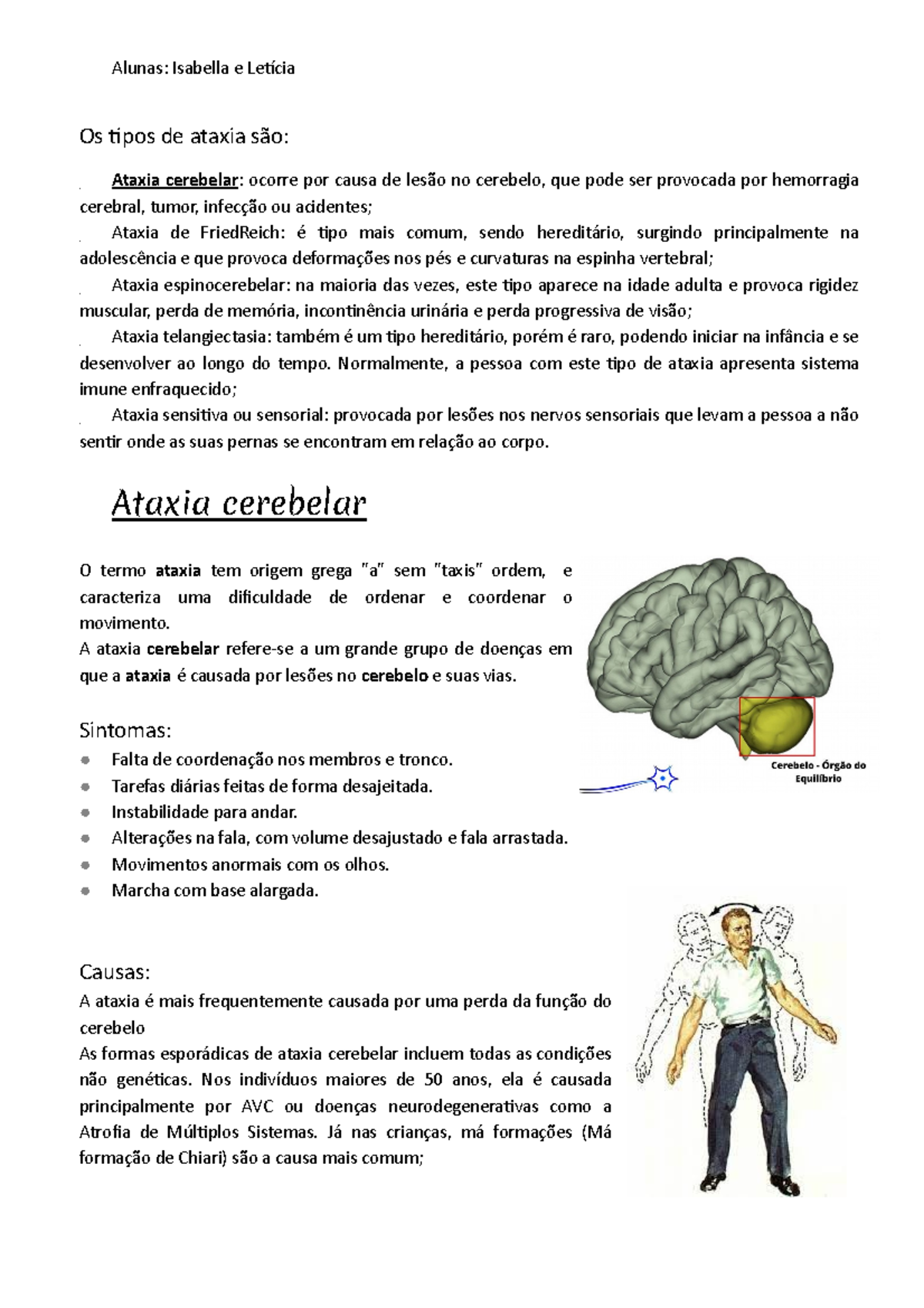 Trabalho Cintia - Ataxia Cerebelar - Alunas: Isabella e Letícia Os ...