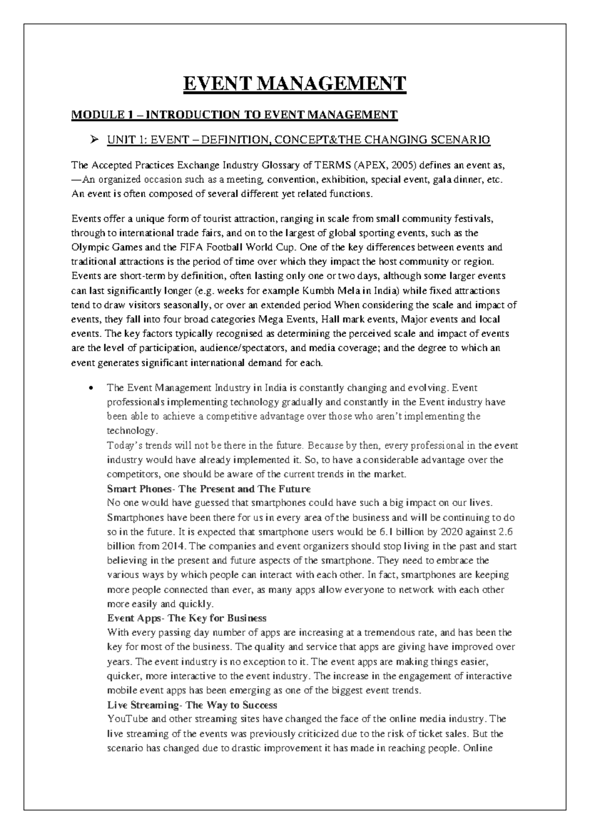 Event Management - EVENT MANAGEMENT MODULE 1 – INTRODUCTION TO EVENT ...