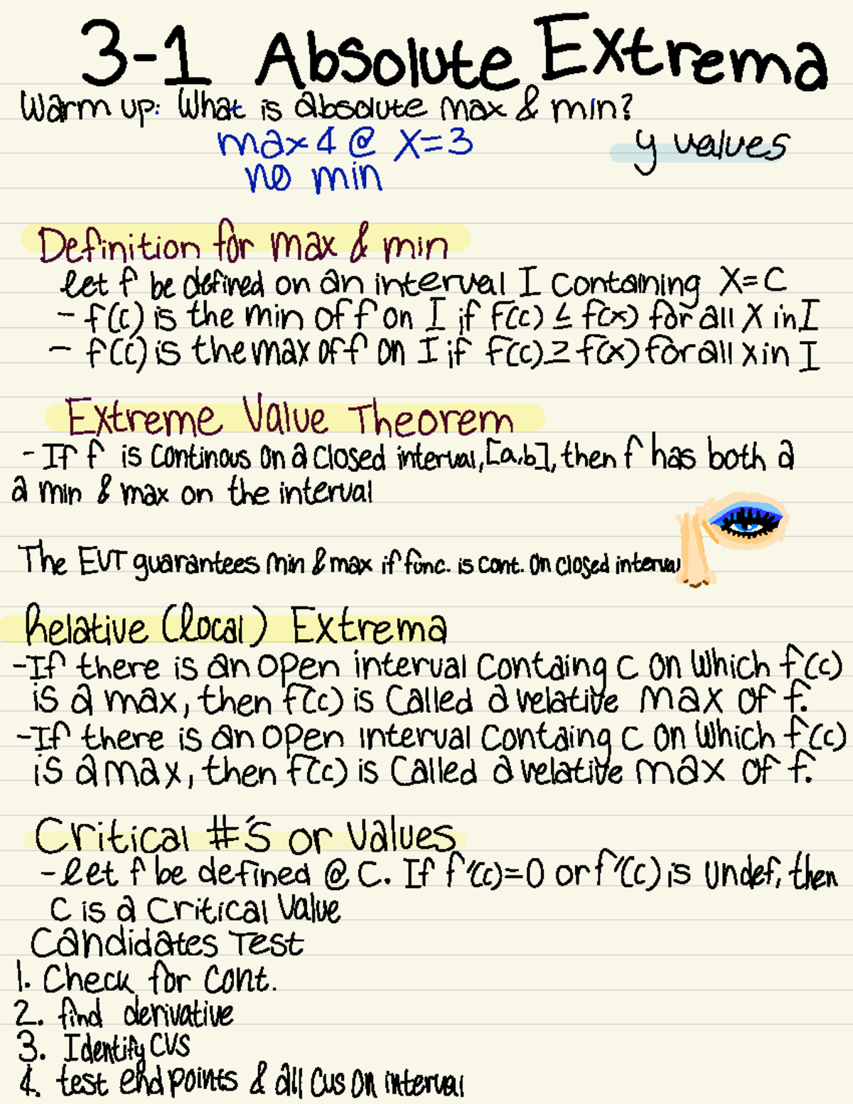 CALC AB Notes unit 3 - 3-1 Absolute Extrema Warm up: What'sabsolutemax ...
