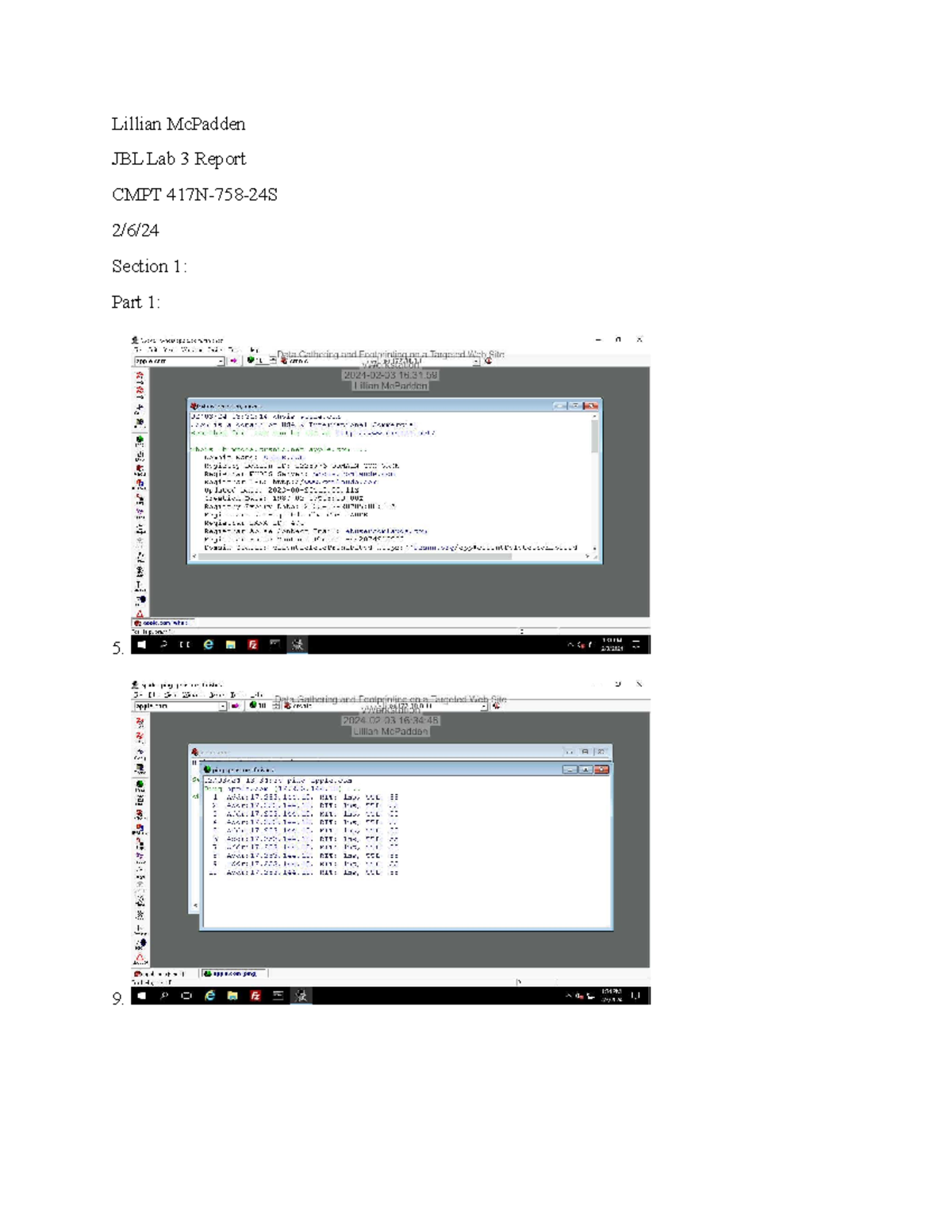 JBL Lab 3 Report - Lillian McPadden JBL Lab 3 Report CMPT 417N-758-24S 2/6/ Section 1: Part 1: 5 ...