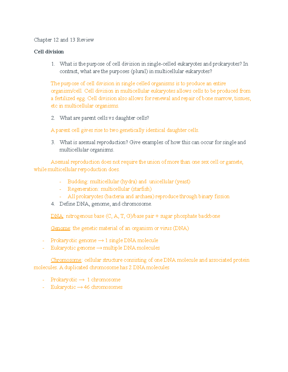 Chapter 12,13 Review/Cell Division - Chapter 12 and 13 Review Cell ...