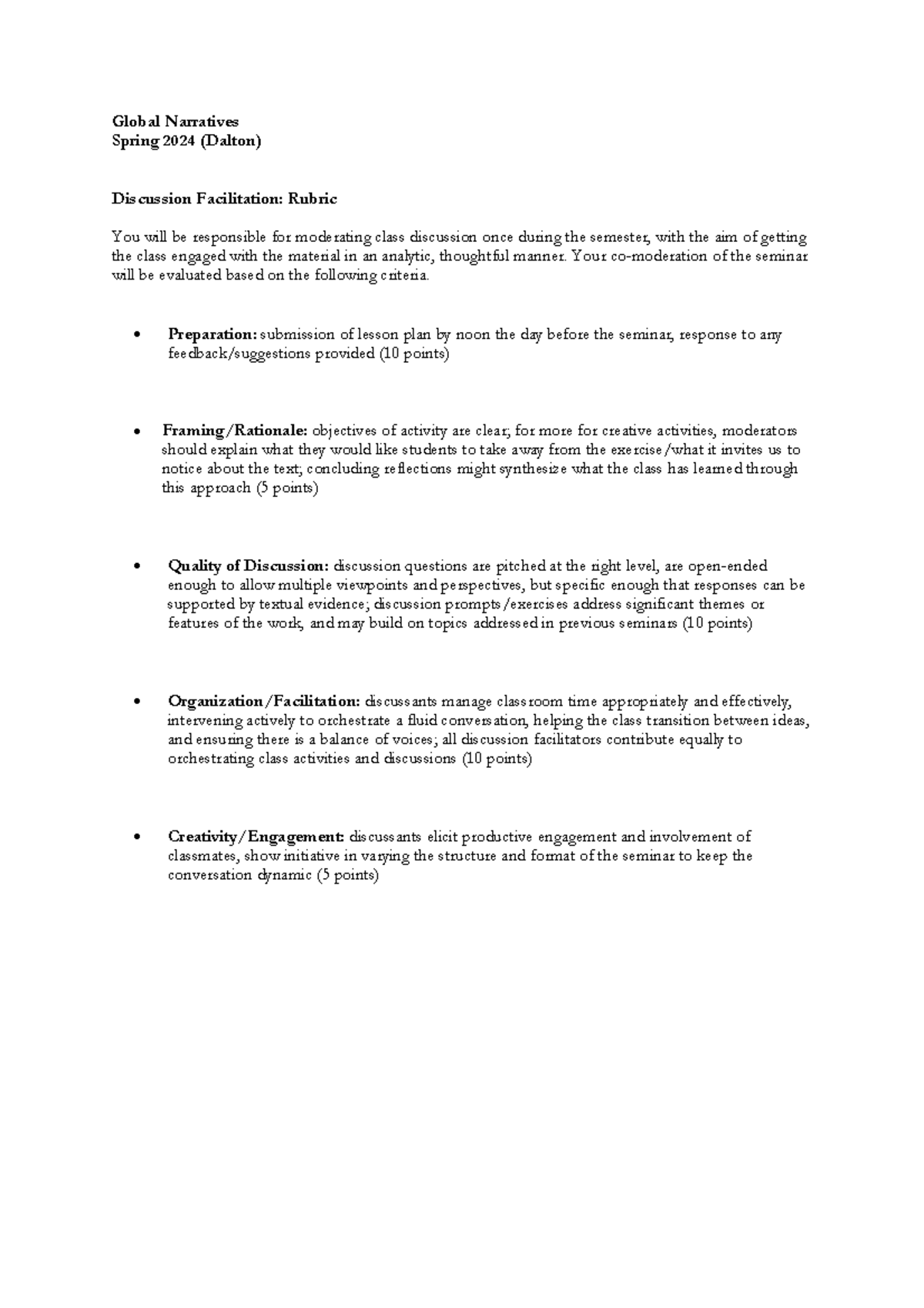 Discussion Facilitation Rubric and Guidelines - Global Narratives ...