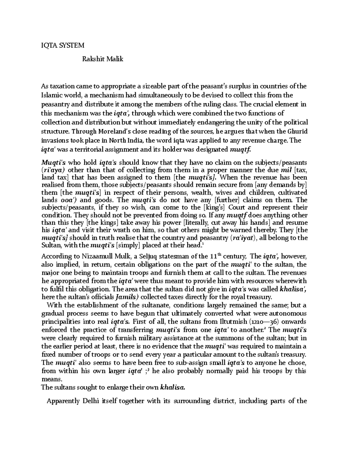 ANS-iqta - test answer - IQTA SYSTEM Rakshit Malik As taxation came to ...