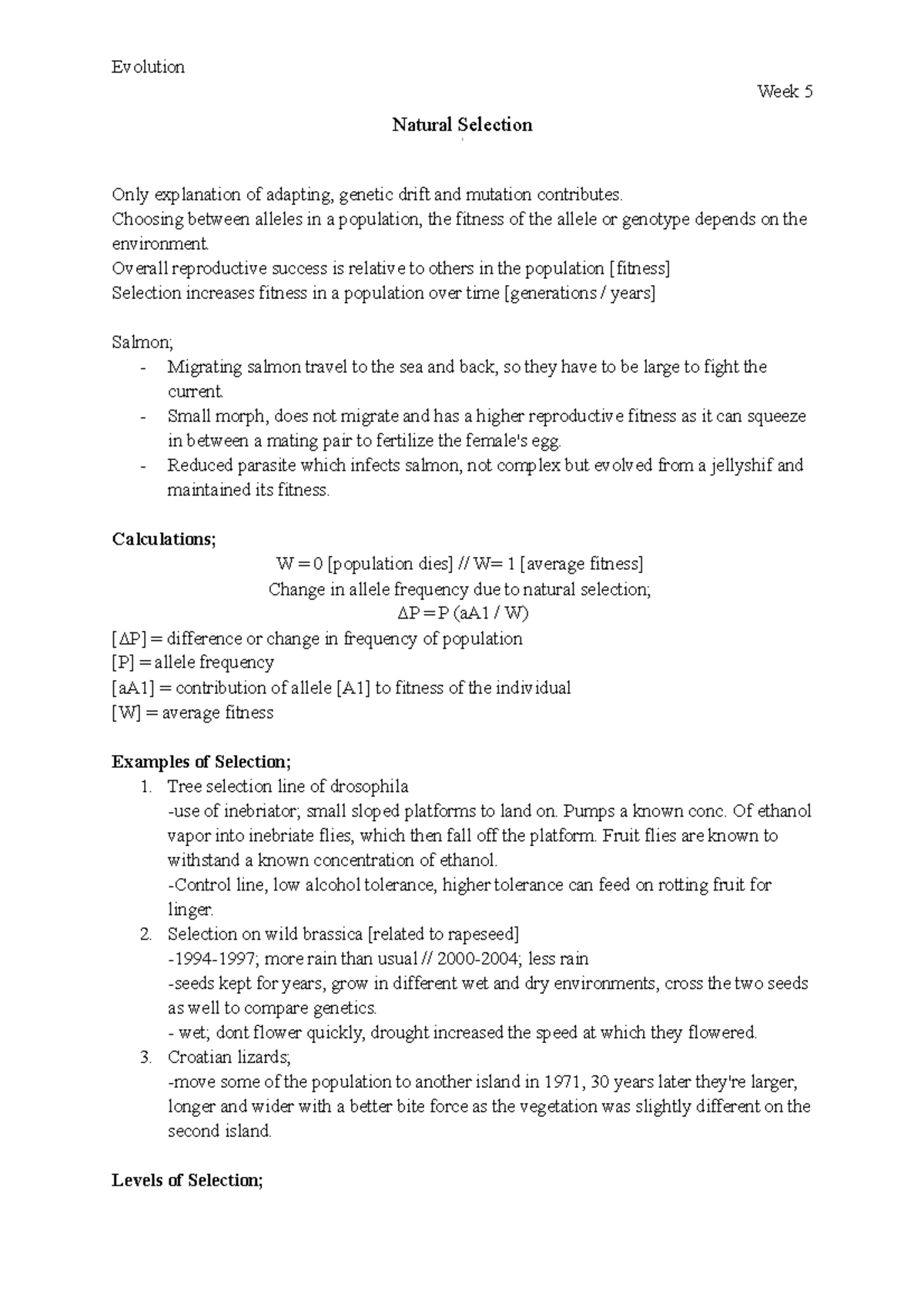 Natural Selection - week 5 - Evolution Week 5 Natural Selection Only ...