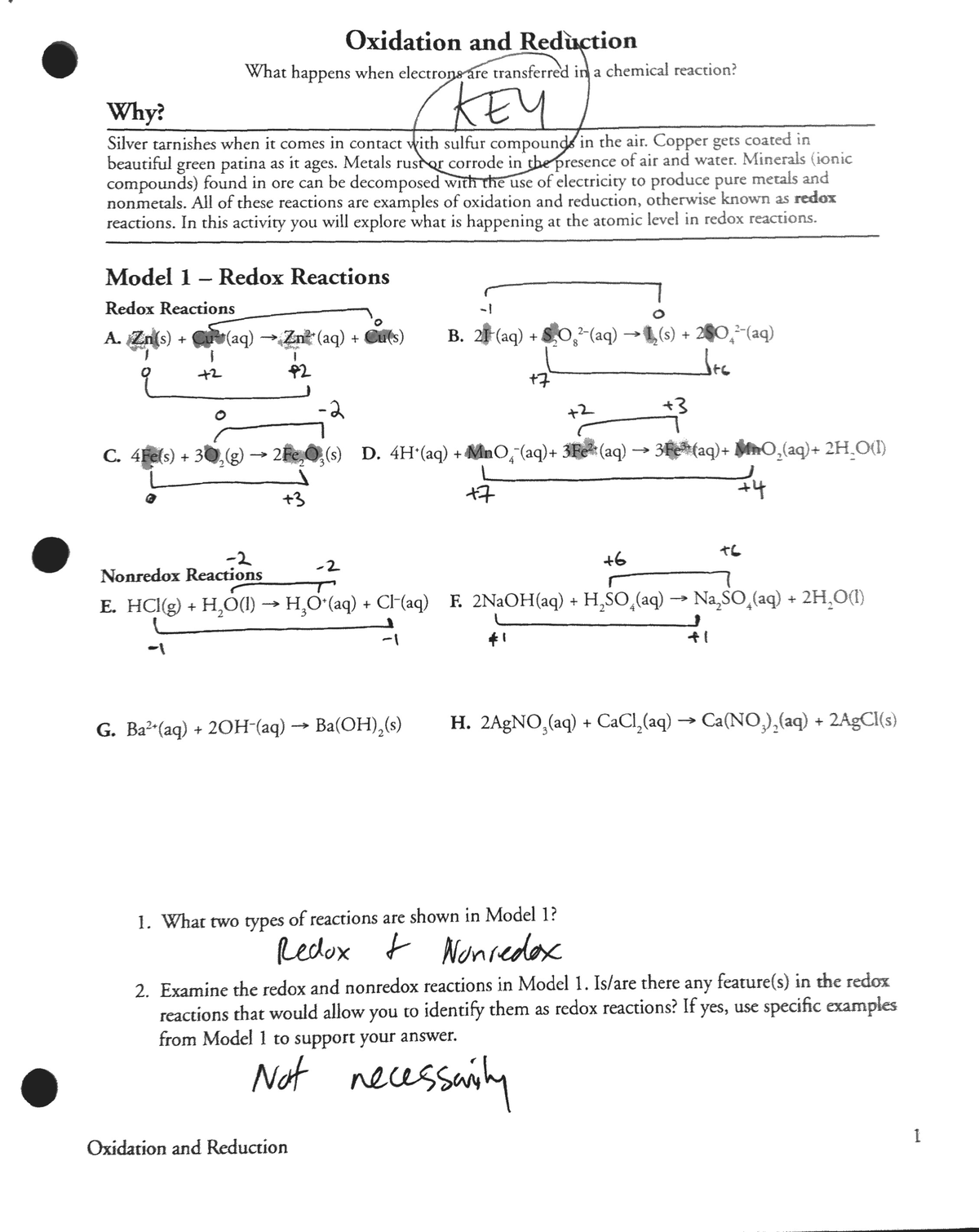 REDOX Reactions POGIL Answers - Studocu