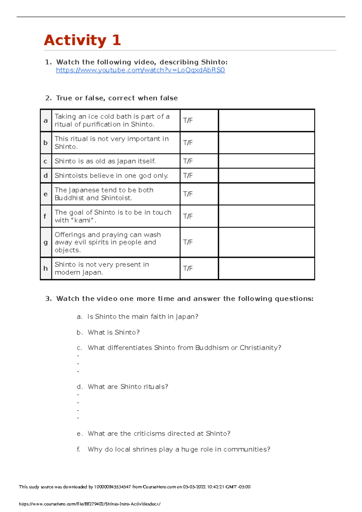 Shinto Intro Activities - Activity 1 1. Watch the following video ...