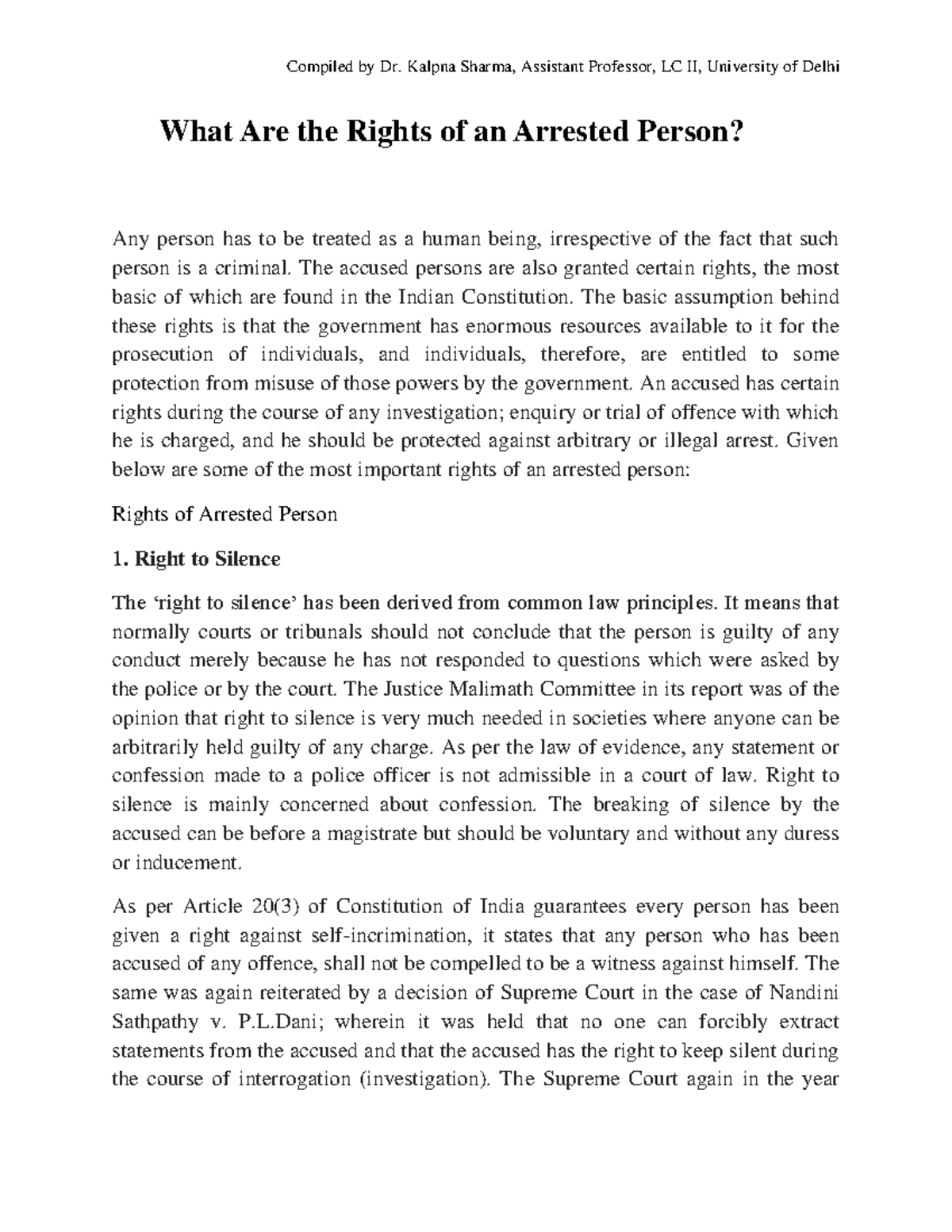 Rights of Arrested person (Dr. Kalpna Sharma) - What Are the Rights of ...