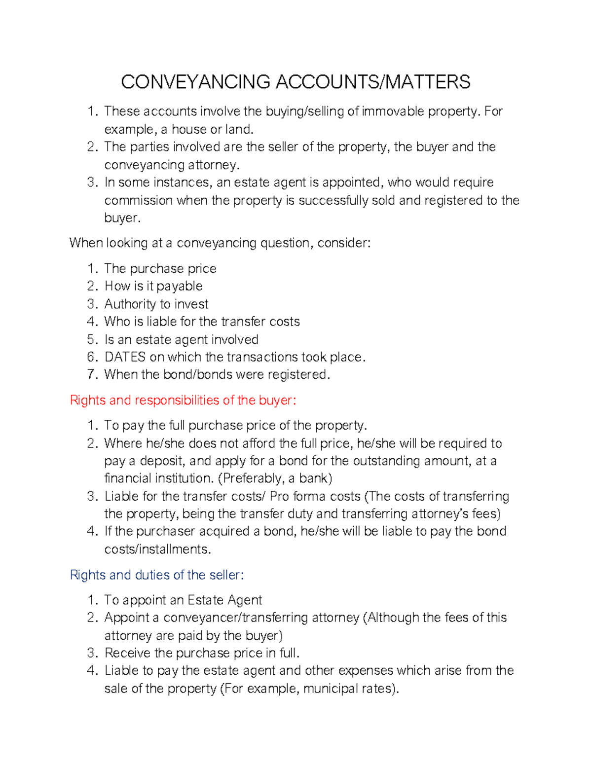Conveyancing matters - CONVEYANCING ACCOUNTS/MATTERS These accounts ...