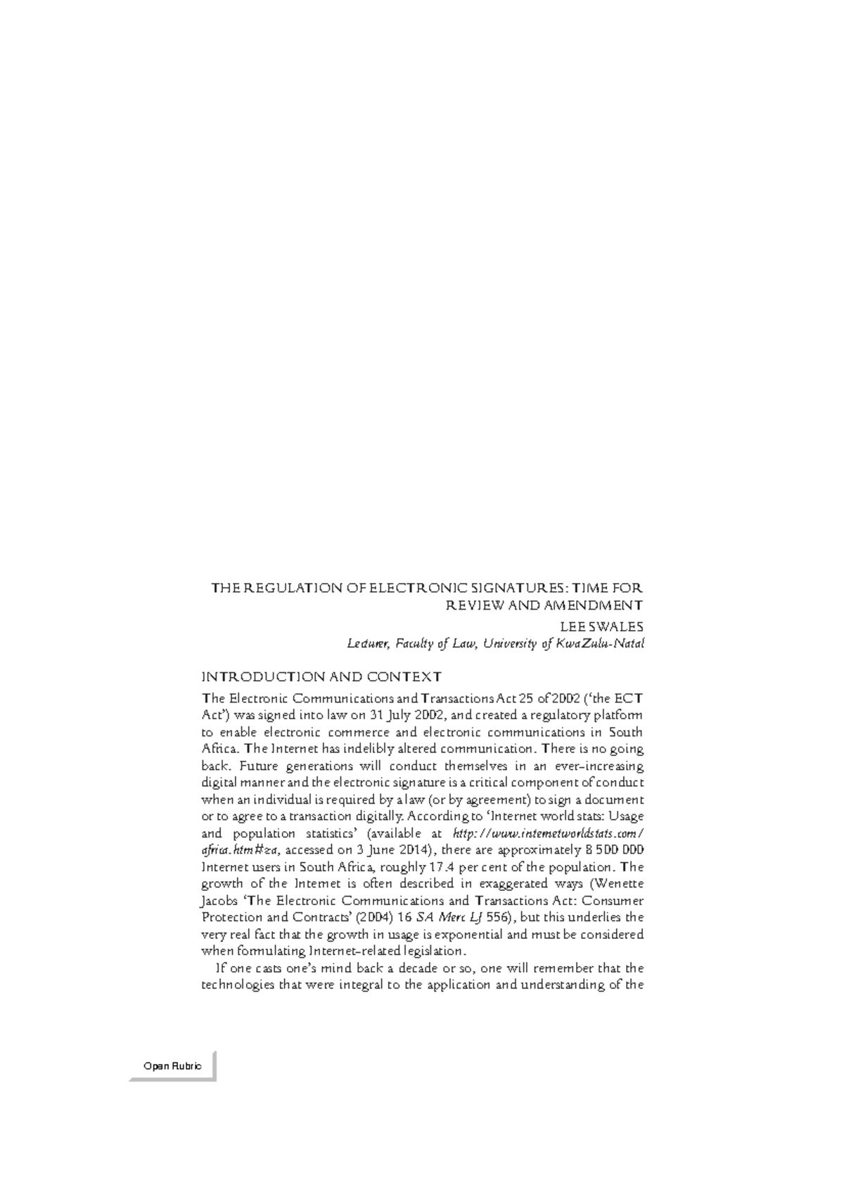 Swales L ju salj v132 n2 a4 - THE REGULATION OF ELECTRONIC SIGNATURES ...