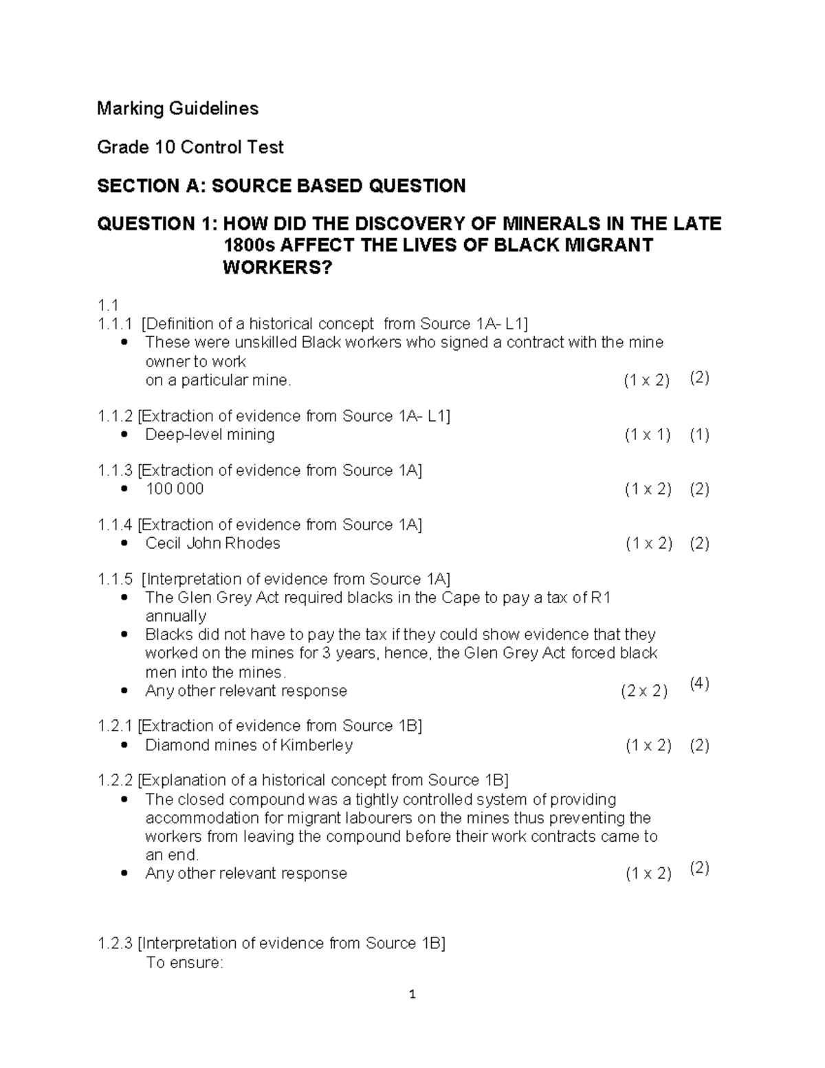 Marking guideline Test - Marking Guidelines Grade 10 Control Test ...