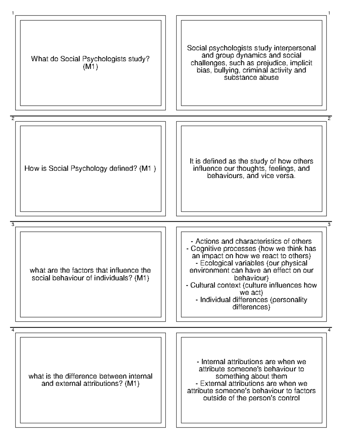Flashcards Draft - What do Social Psychologists study? (M1) Social ...