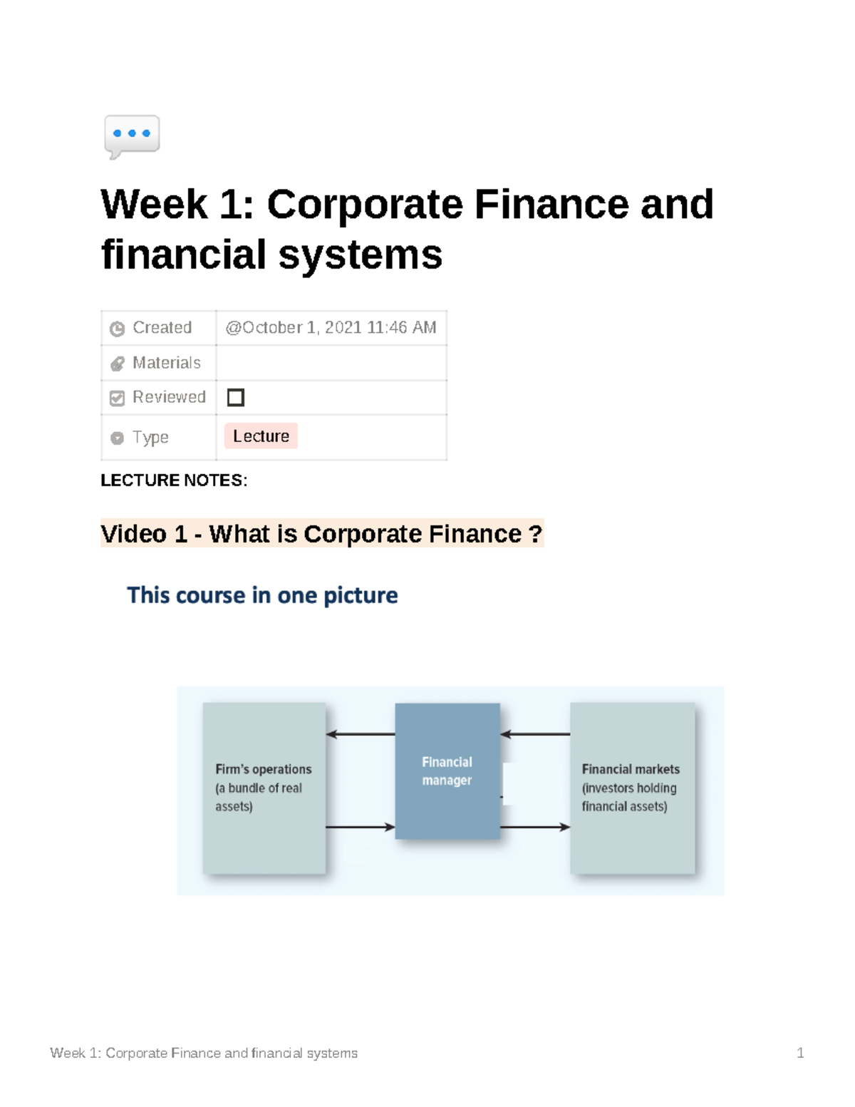 Week 1 Corporate Finance and financial systems - 💬 Week 1: Corporate ...
