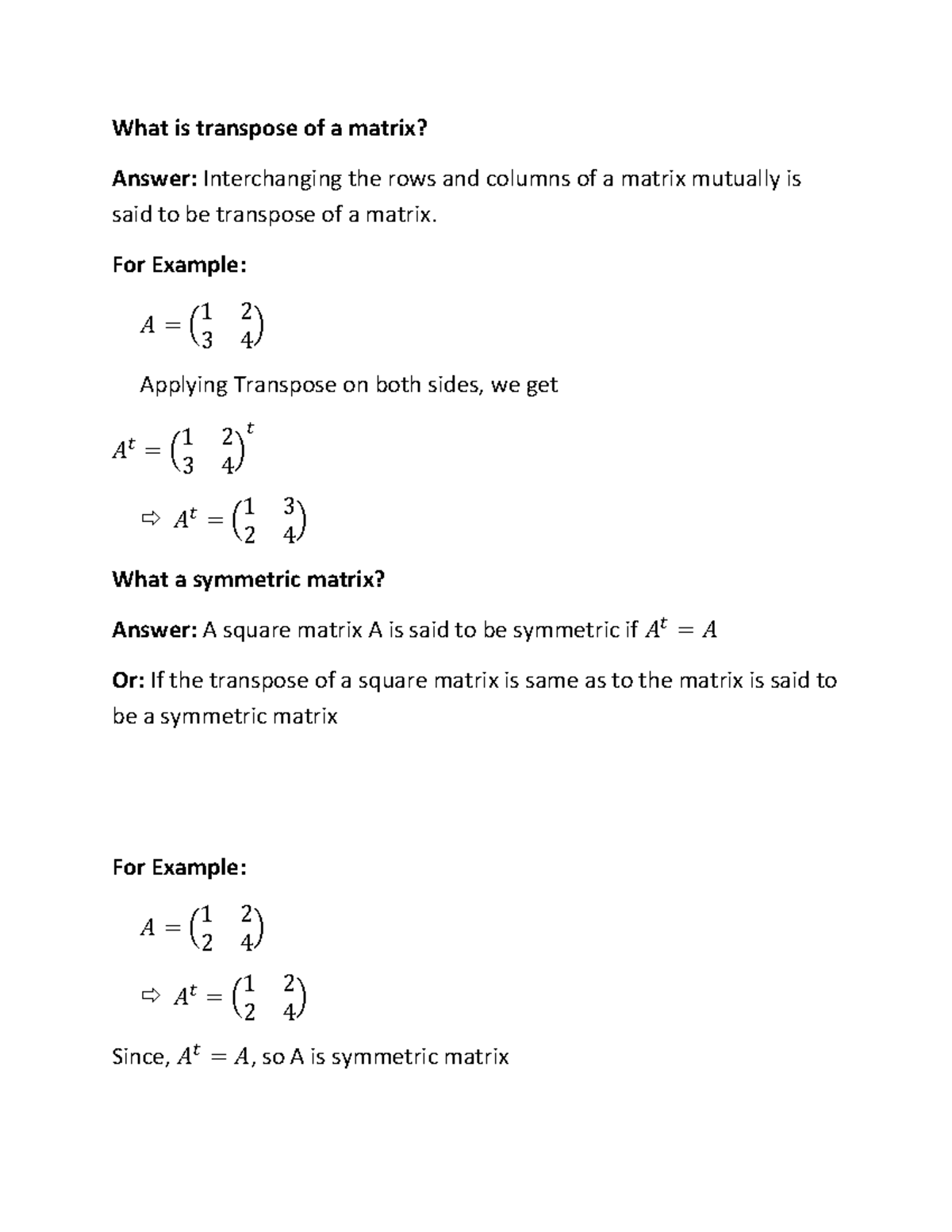 Summetric and Skew Symmetric matrix - What is transpose of a matrix ...