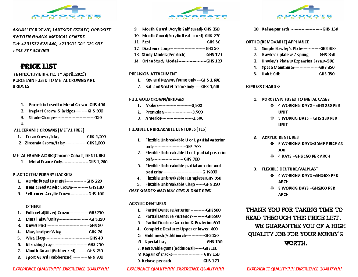 Price List GH-Corporate-, 2023 - EXPERIENCE QUALITY!!!!! EXPERIENCE ...