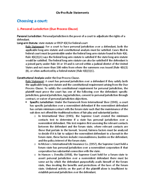 Civ Pro Checklist - DEFINE YOUR LEGAL WORDS (jurisdiction: general or ...