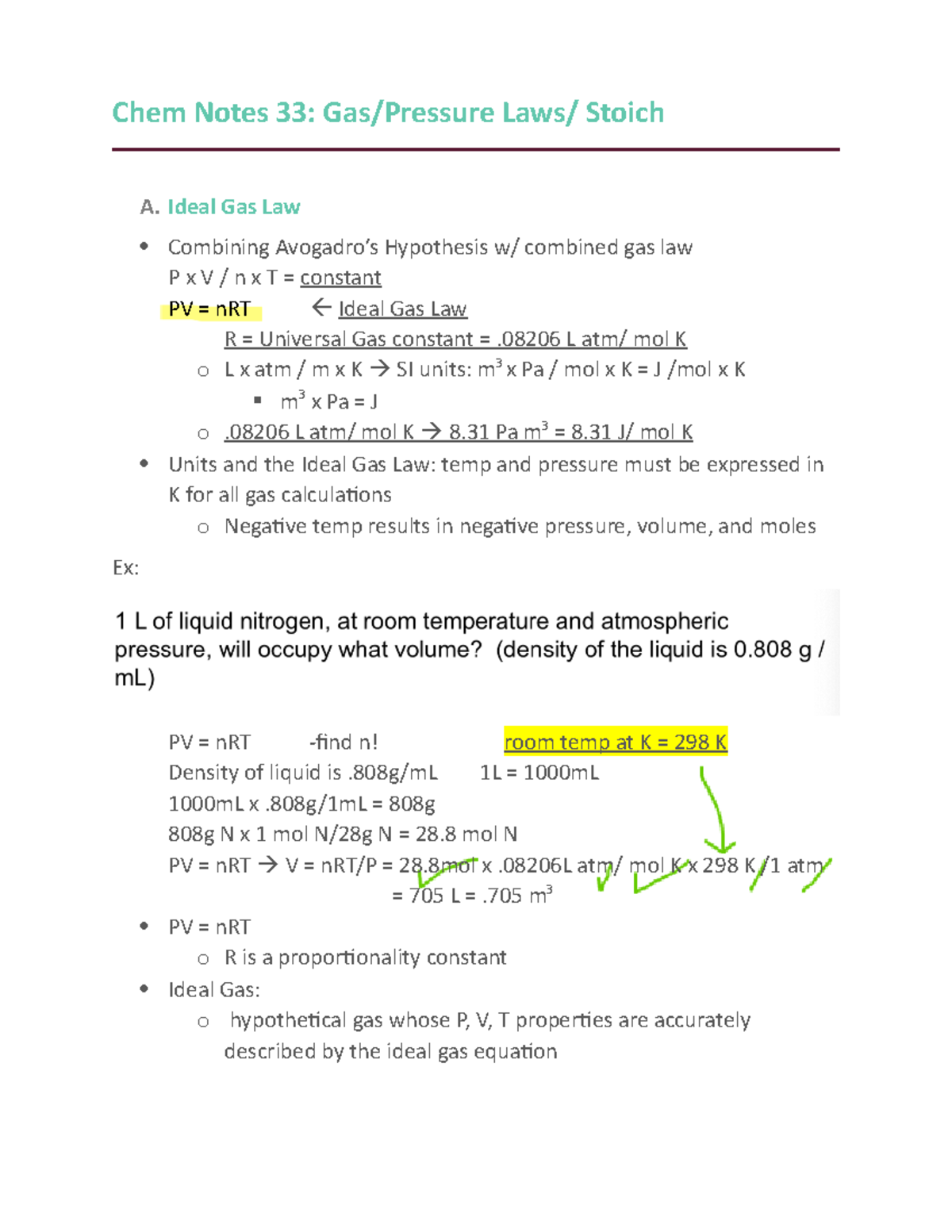 lecture notes pressure laws hilty - Chem Notes 33: Gas/Pressure Laws ...