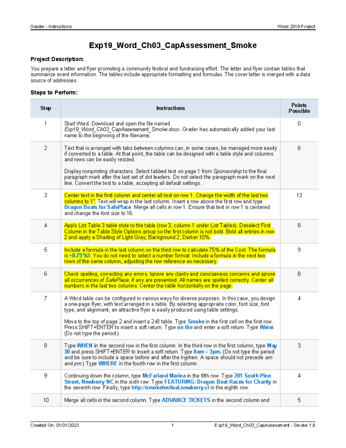 Exp19 Word Ch03 Cap Assessment Smoke Instructions - Grader - Instructions Word 2019 Project ...