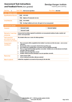 Chcccs 004 - it an assessment - Assessment Tasks Outcome Unit ...