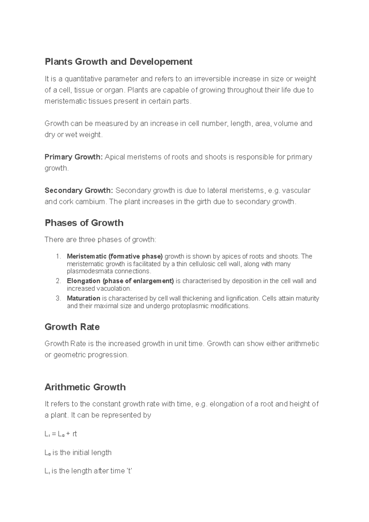 Plant growth and developement - Plants Growth and Developement It is a ...