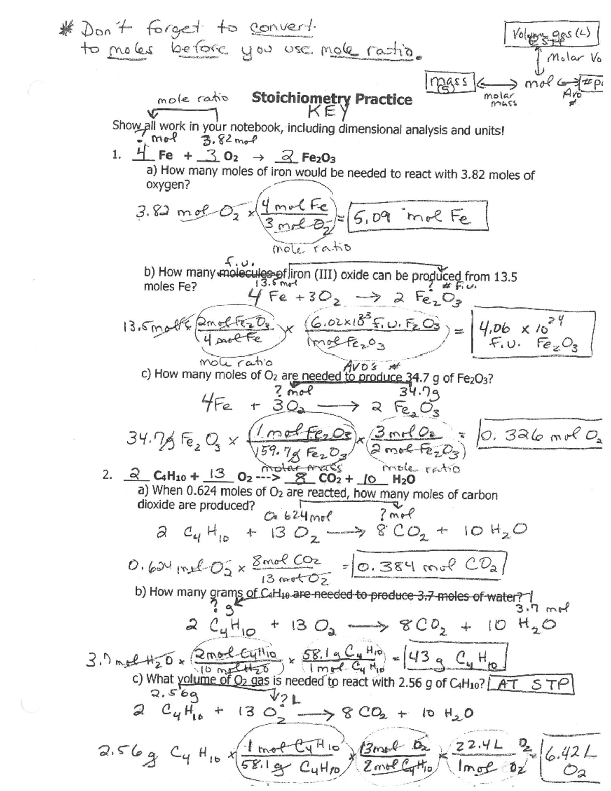 Sotichiometry practice worksheet - key 2 - 1162 - Studocu