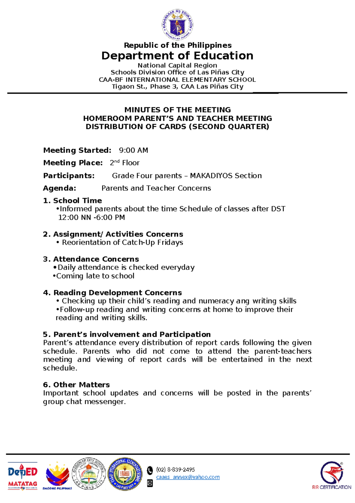 Narrative Report 2ND QTR - (02) 8-839- caaes_annex@yahoo 226502@deped ...