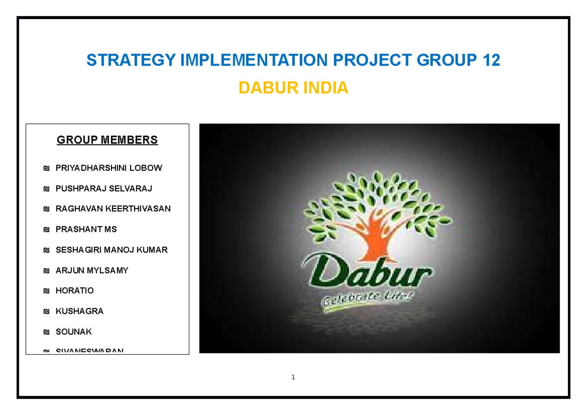 Strategy Implementation Project Group 12 Dabur India - STRATEGY ...