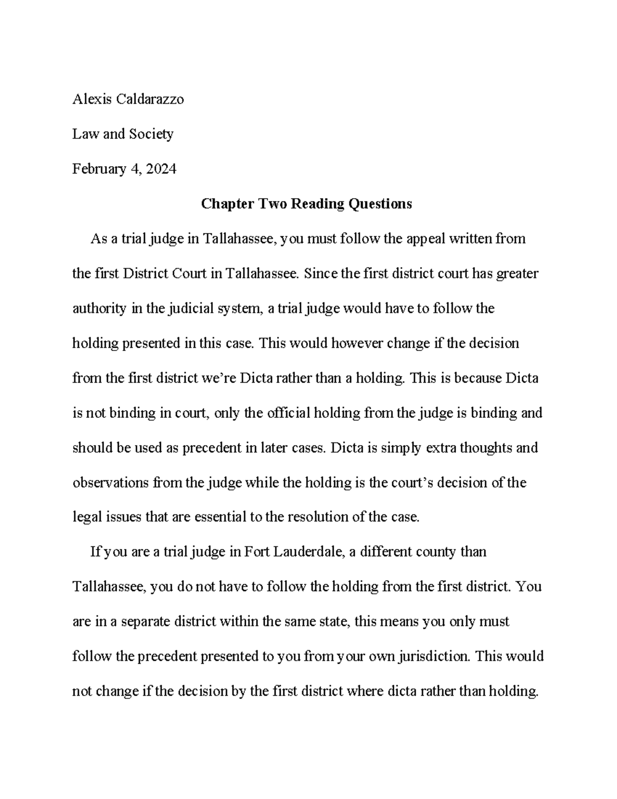 L&S chpt 2 - question set 3 - Alexis Caldarazzo Law and Society ...
