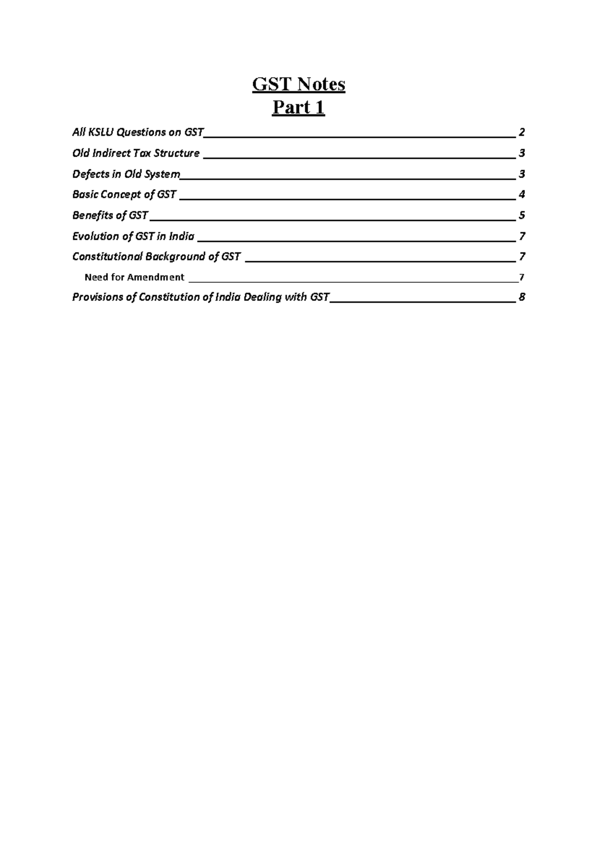 GST Notes - Part 1 - ............... - GST Notes - **Part** _All KSLU ...