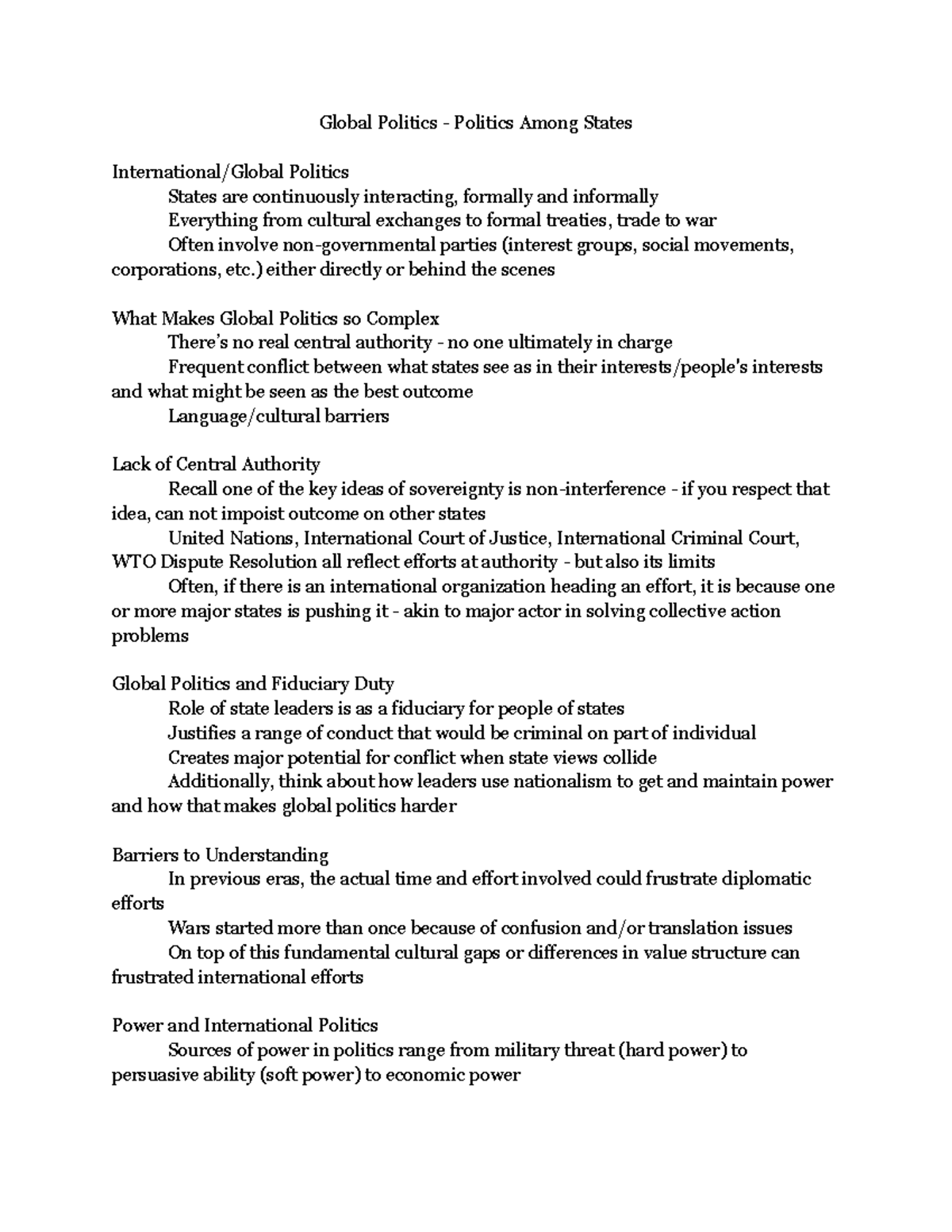 POS 100: Global Politics - Politics Among States - Global Politics ...