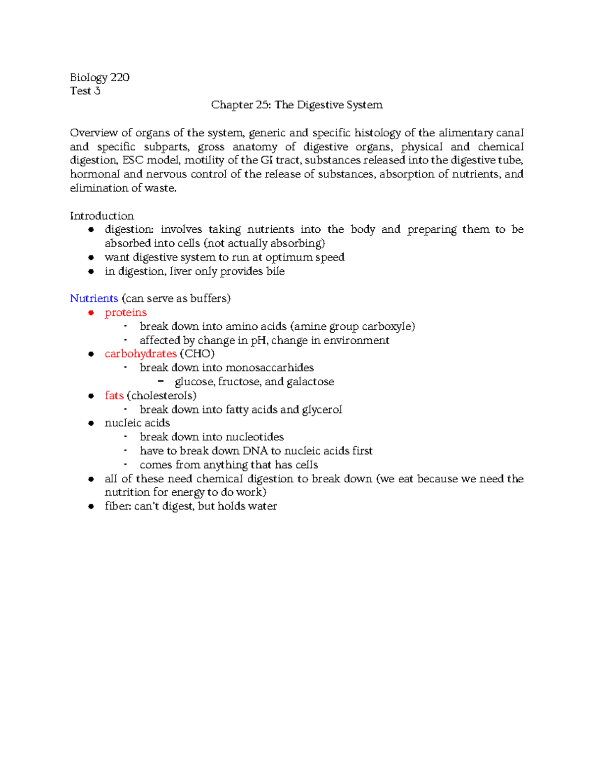 anatomy chapter 25 - Biology 220 Test 3 Chapter 25: The Digestive ...