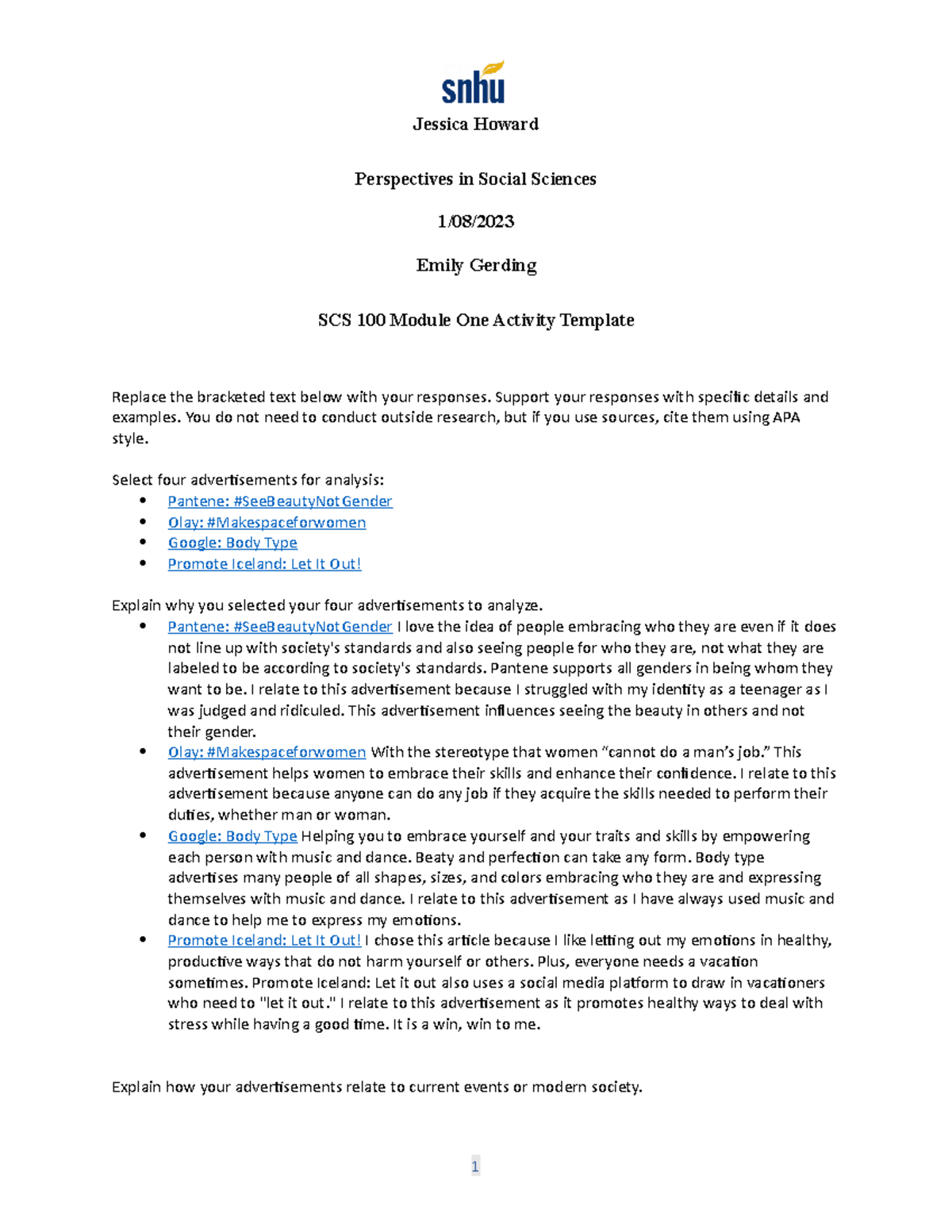 SCS 100 Module One Activity Template (final) - Jessica Howard ...
