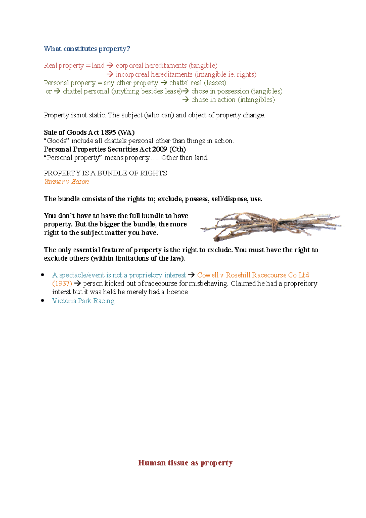 Summary - complete - What constitutes property? Real property = land ...