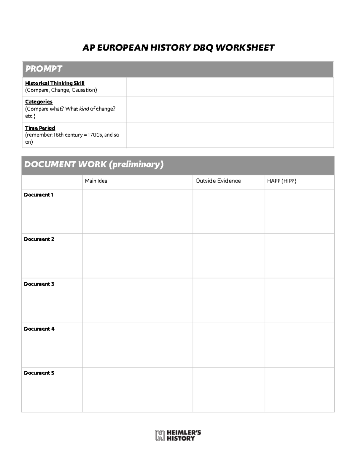 APEuro+DBQ+Worksheet - AP EUROPEAN HISTORY DBQ WORKSHEET PROMPT ...