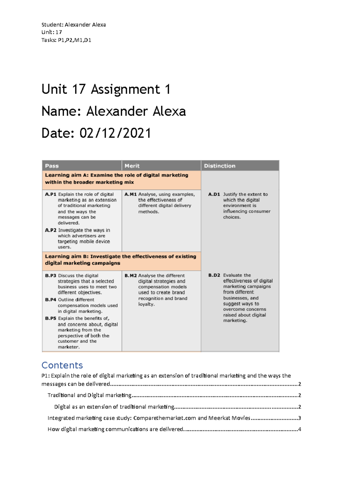 Alexander's Alexa U17A1 Part A - Unit: 17 Tasks: P1,P2,M1,D Unit 17 ...