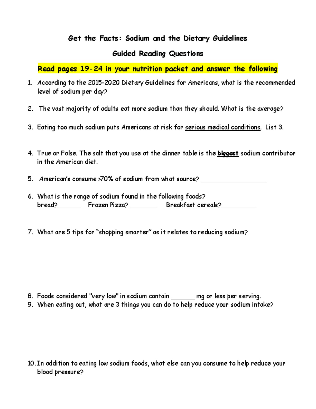 Get the Facts on Sodium Questions - Get the Facts: Sodium and the ...