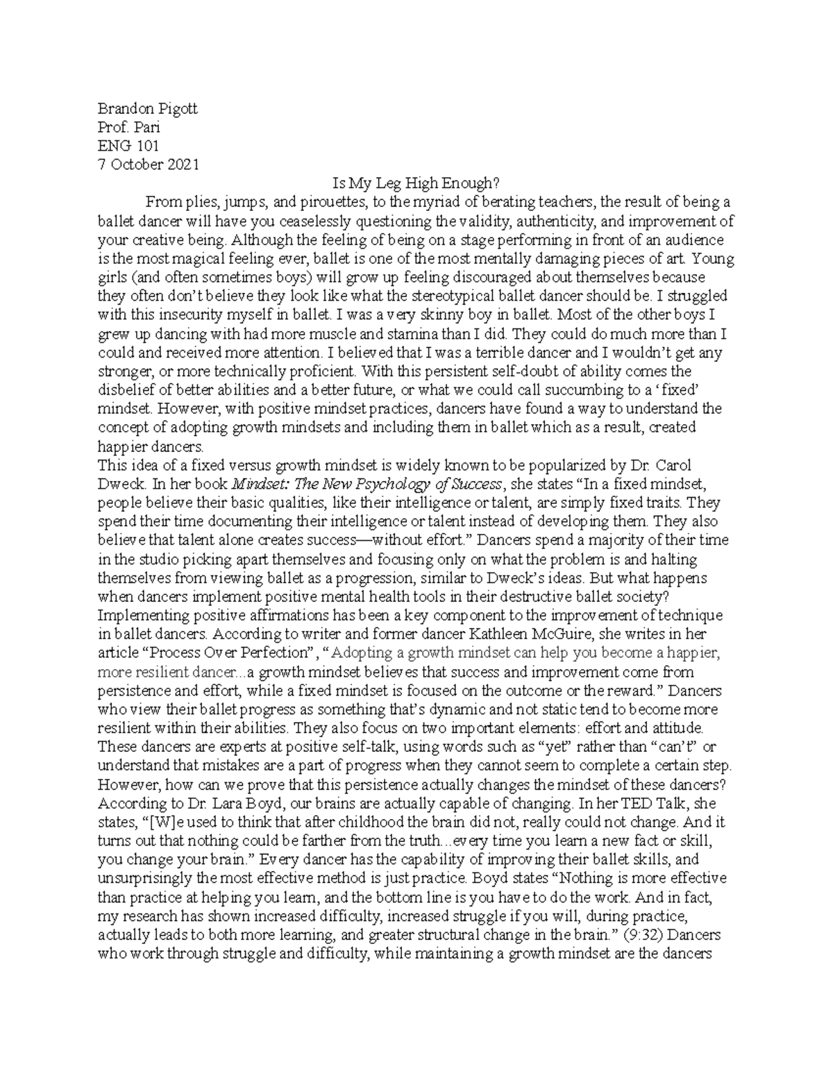 Brandon Pigott - Is My Leg High Enough-Final - Brandon Pigott Prof ...